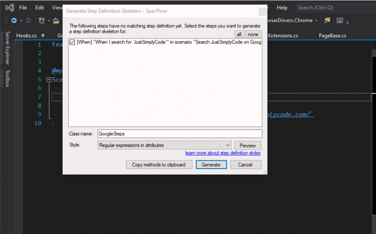 Specflow and Selenium solution template | Just Simply Code